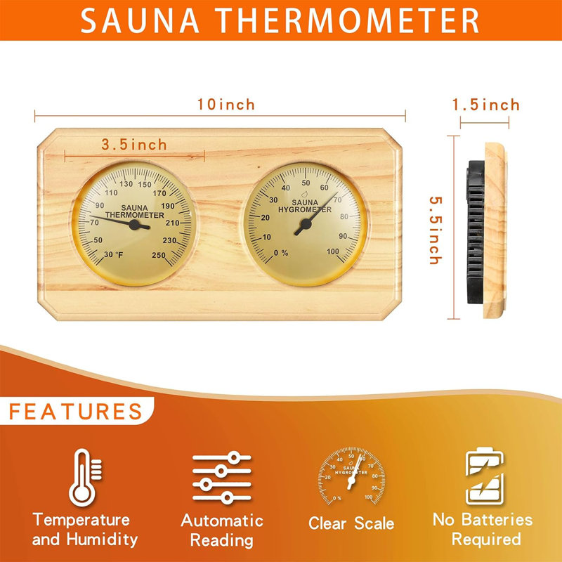 ColourTree Sauna Thermometer Fahrenheit Hygrometer Gauge 2in1 Indoor Home Sauna Thermostat ...